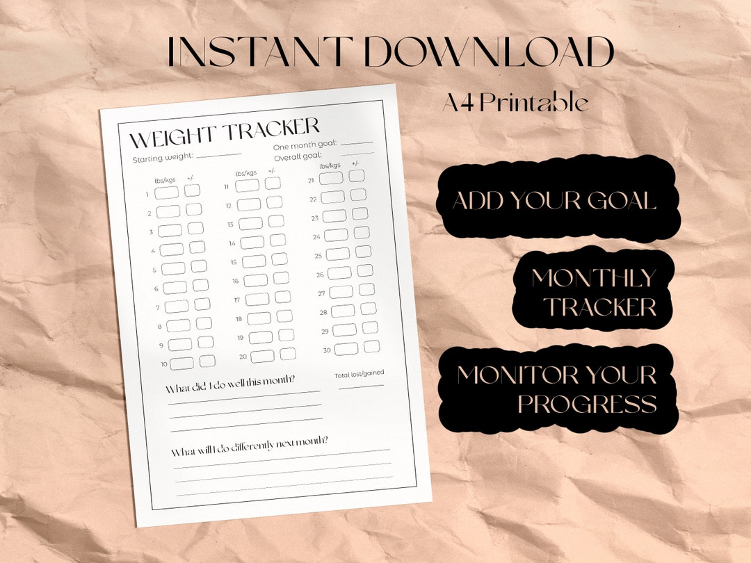 Printable Daily Weight Tracker, Digital Download, A4 Weight Journal ...