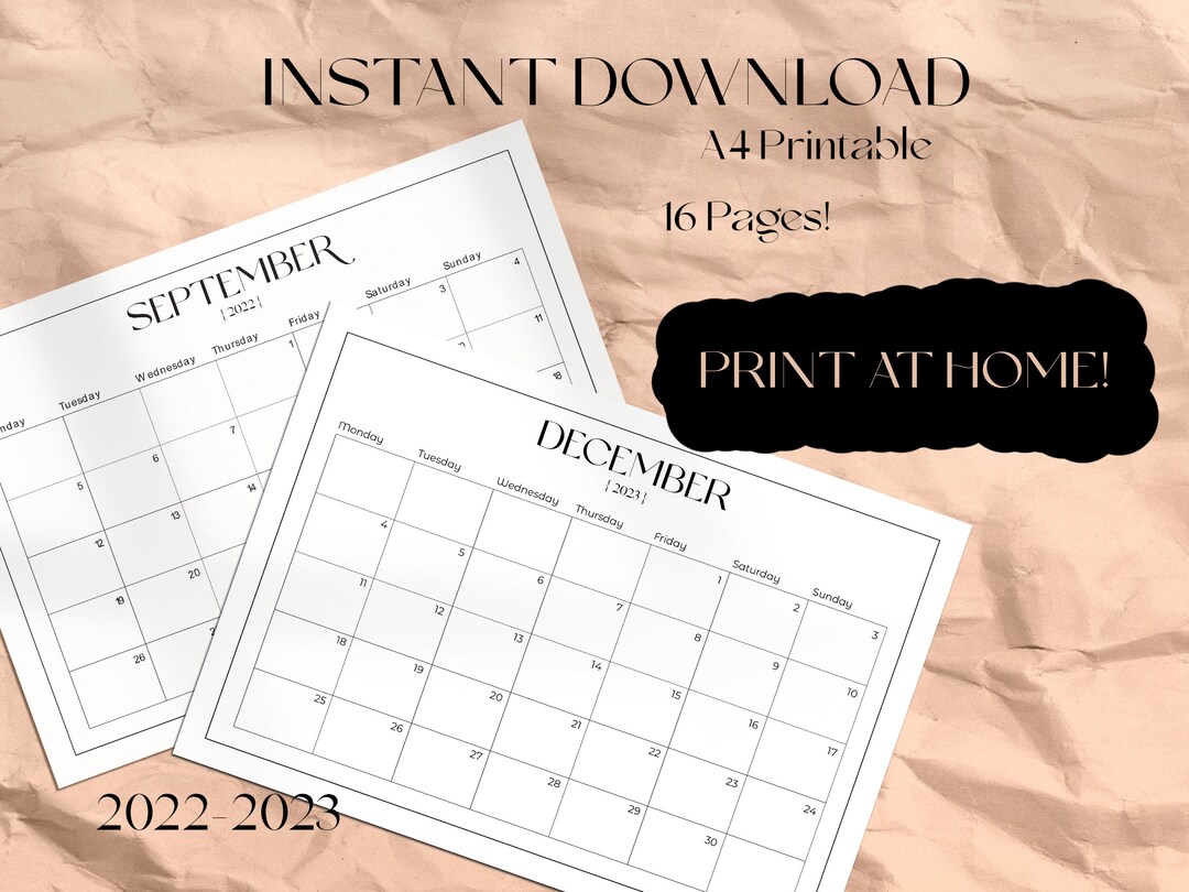 Printable 2022-23 Calendar, Digital Download, A4 Calendar, Instant ...