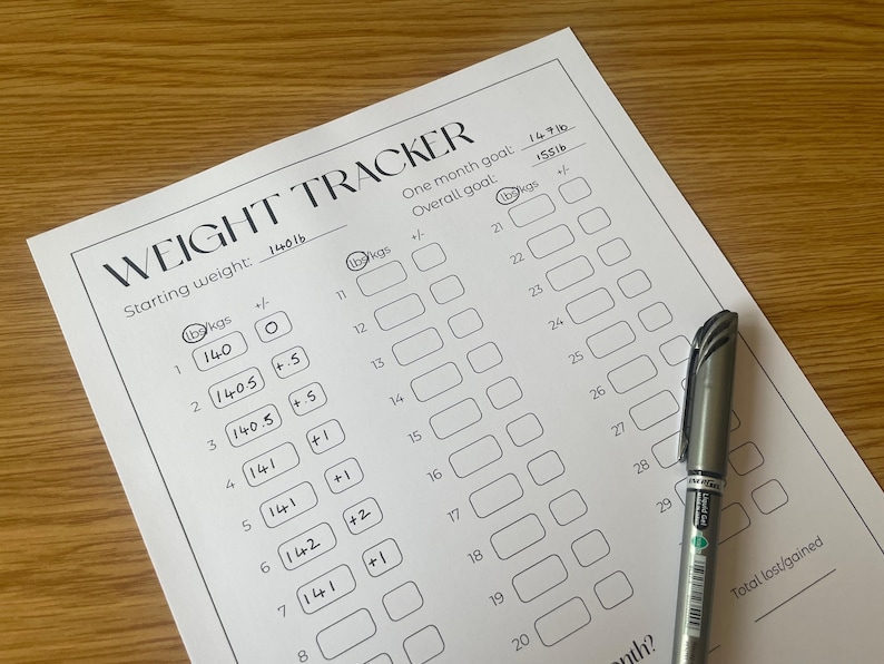 Printable Daily Weight Tracker, Digital Download, A4 Weight Journal ...