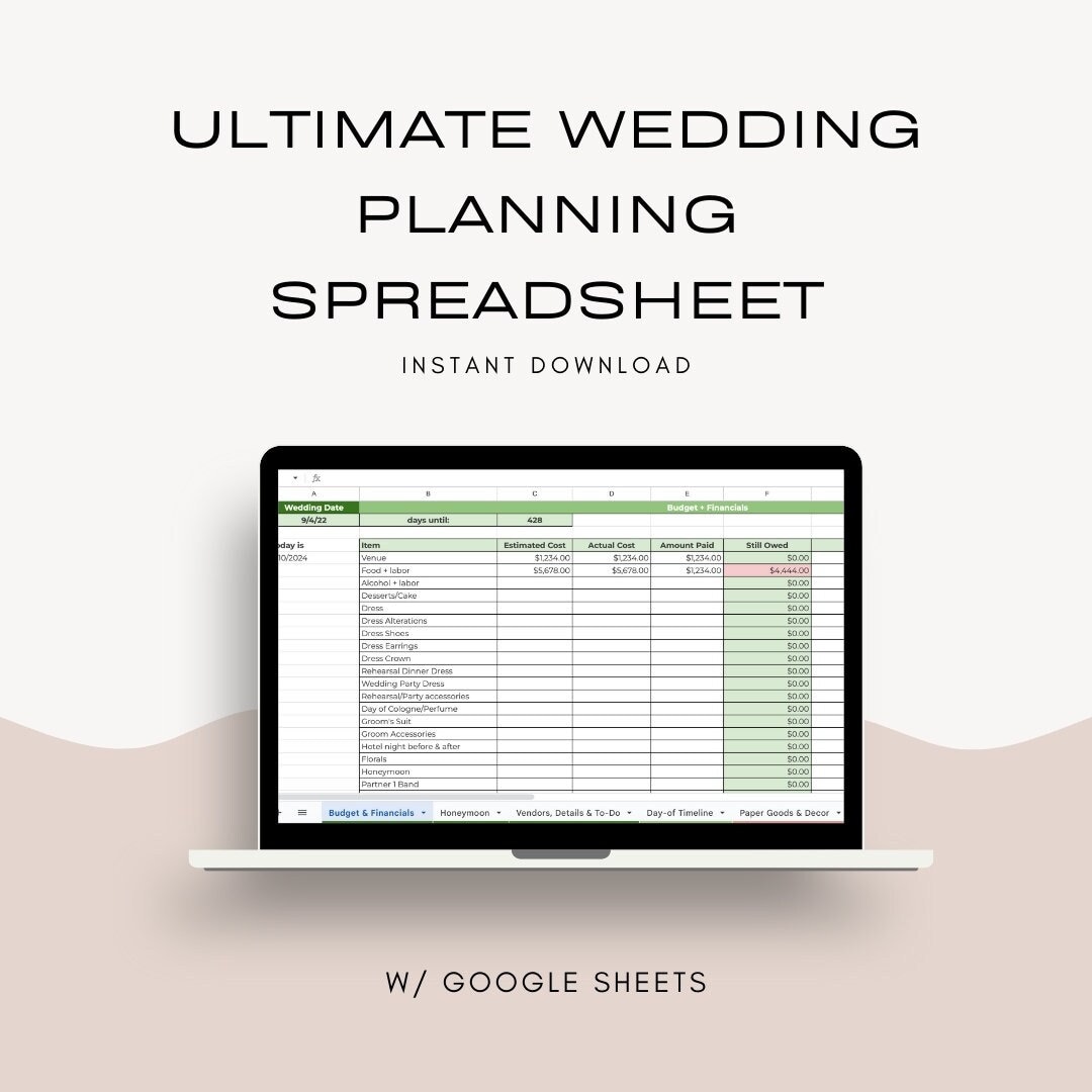 Ultimate Wedding Planning Spreadsheet - Google Sheets - Excel ...