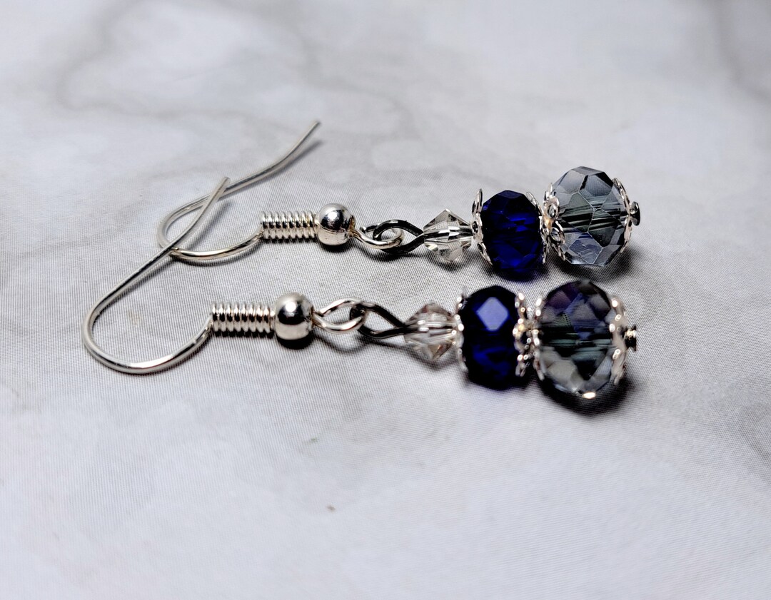 Crystal Dangle Blue Silver Clear Simple Dangle Earrings - Etsy