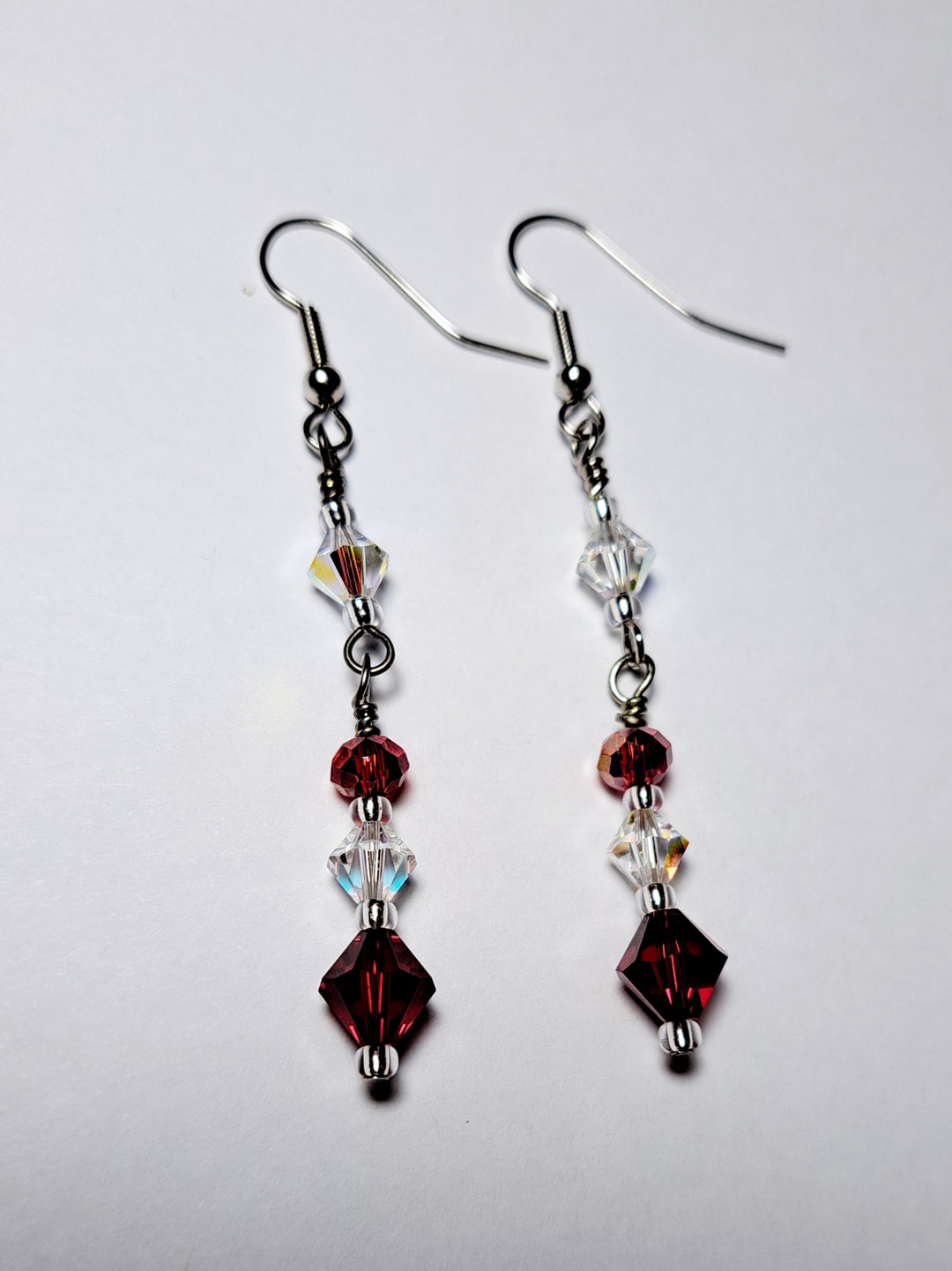 Dangle Crystals Red & Clear Crystal Earrings - Etsy