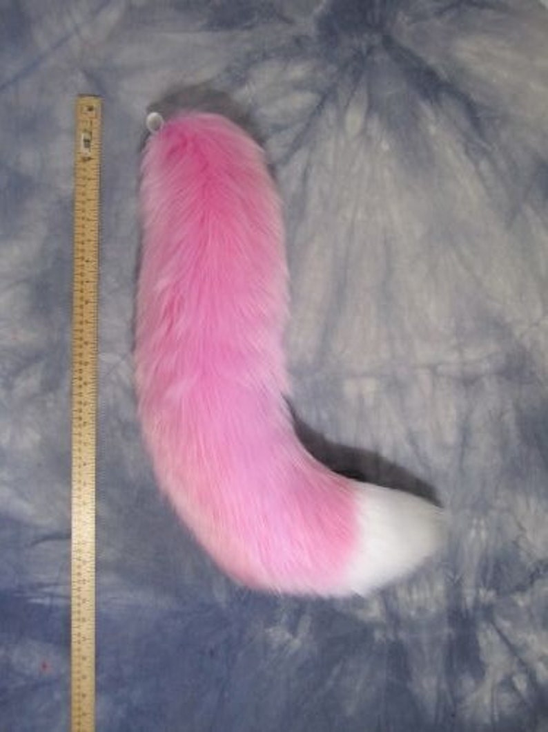 Curvy Pink Fox Tail with White Tip READY TO SHIP | Etsy
