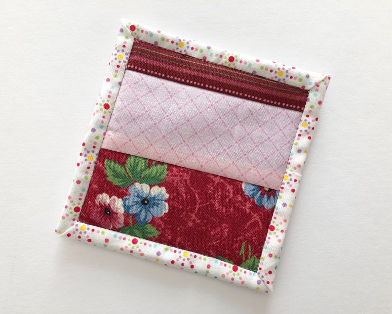 Set of Six Patchwork Mug Rugs in Red and Pink, Quilted Coasters, Fabric ...
