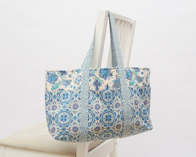 Lined Blue Bag With Six External Pockets Tote, Carry, Shopping, Craft ...