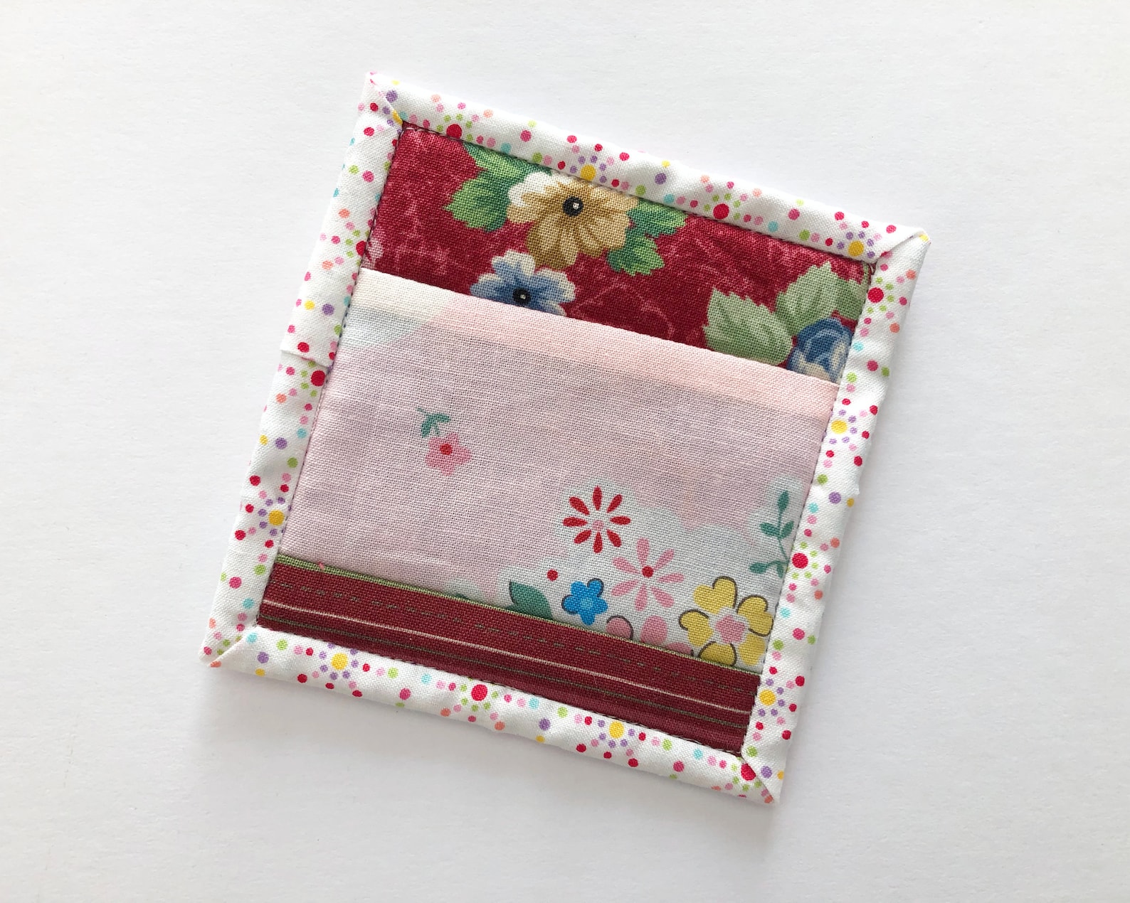 Set of Six Patchwork Mug Rugs in Red and Pink, Quilted Coasters, Fabric ...