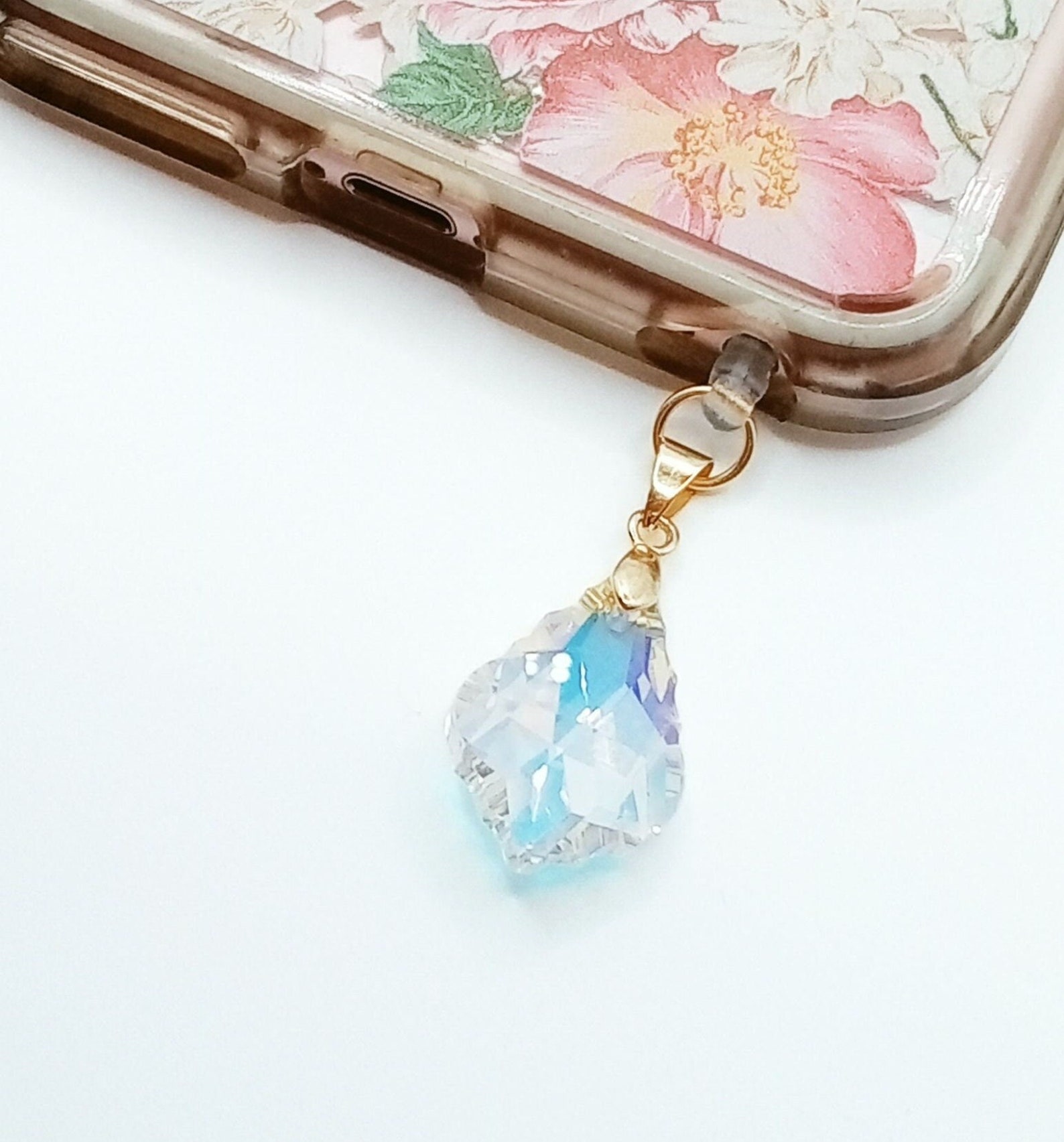 Dust Plug Crystal Rainbow Pendant, Dainty Iridescent Phone Accessory ...