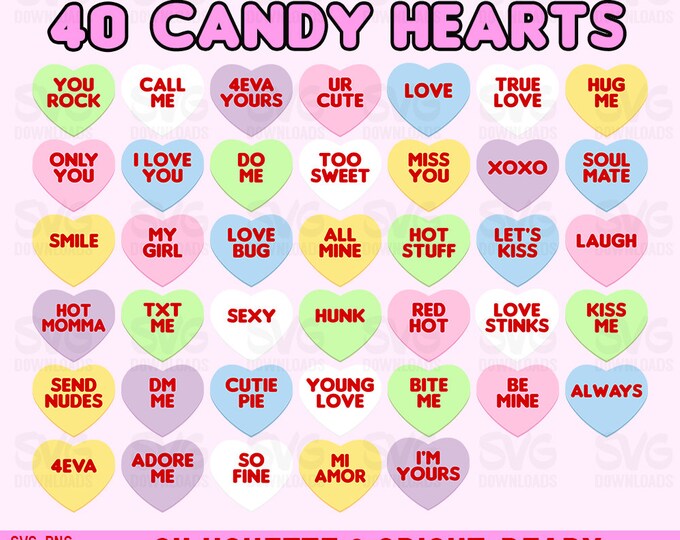Candy Hearts SVG | Valentine SVG | Valentines Day | Candy Heart Clipart ...