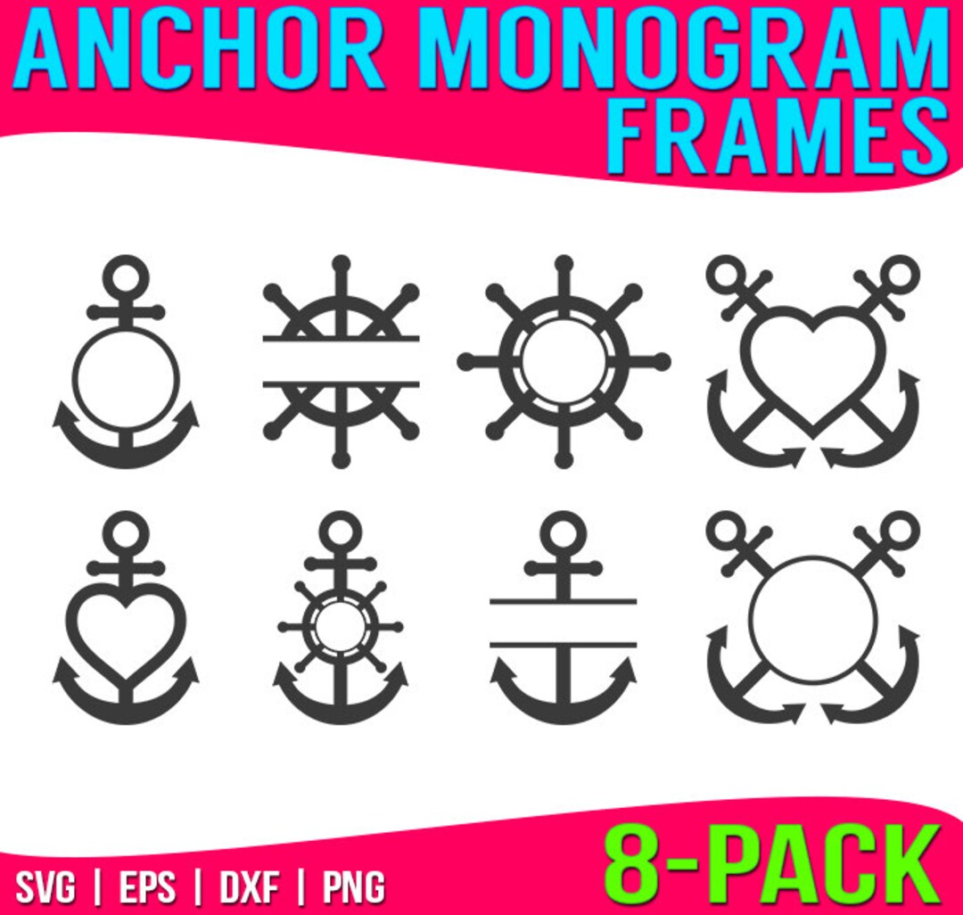 Anchor Monogram Frames in SVG, PNG and EPS Format - Etsy
