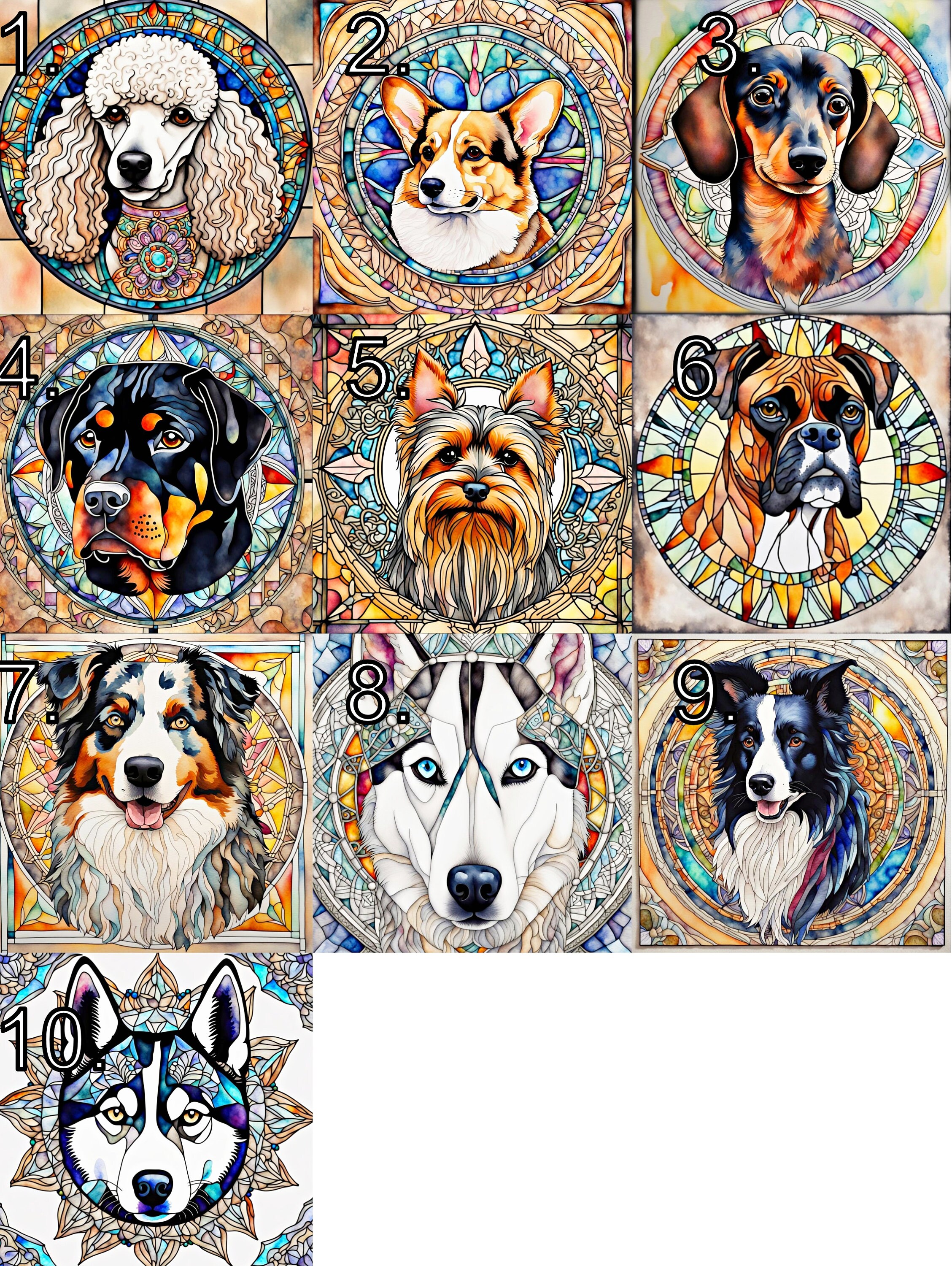 19 Dog Mandalas,digital Downloads, Stained Glass, Watercolour ...