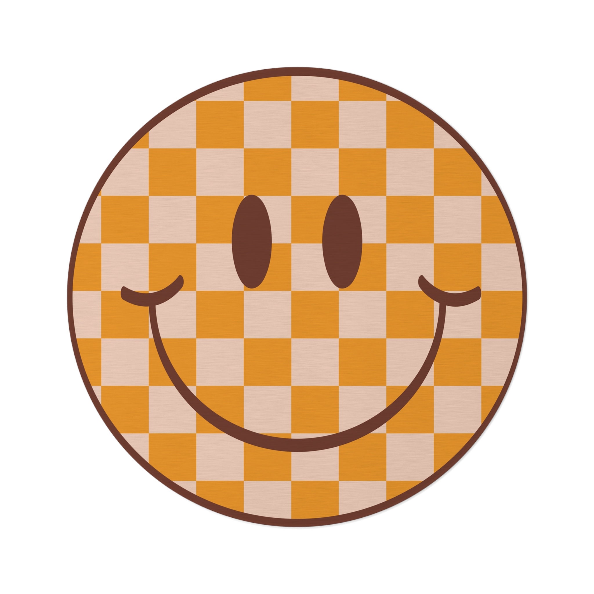Round Retro Checkered Smiley Face Rug - Etsy