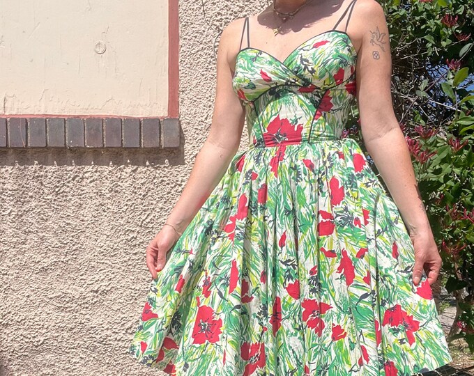 1950s Poppy Print Floral Sundress With Tulip Bust Size Small - Etsy