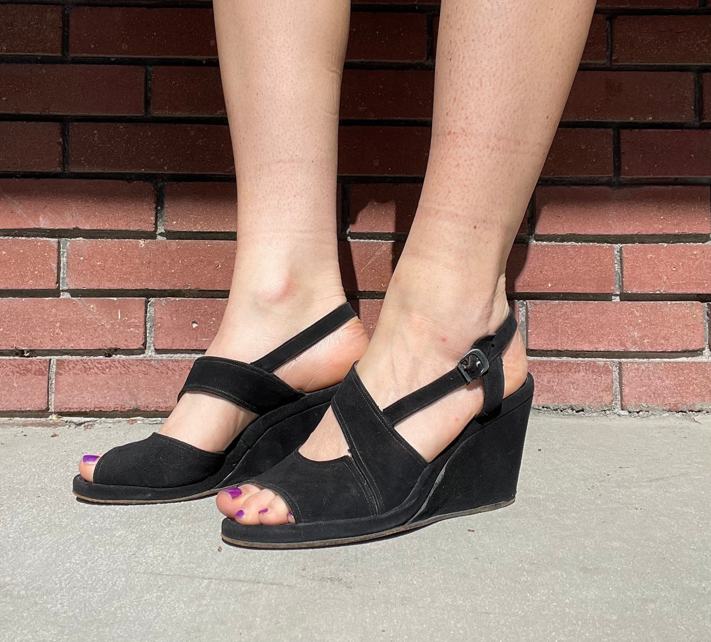 Black Suede Strappy Wedges