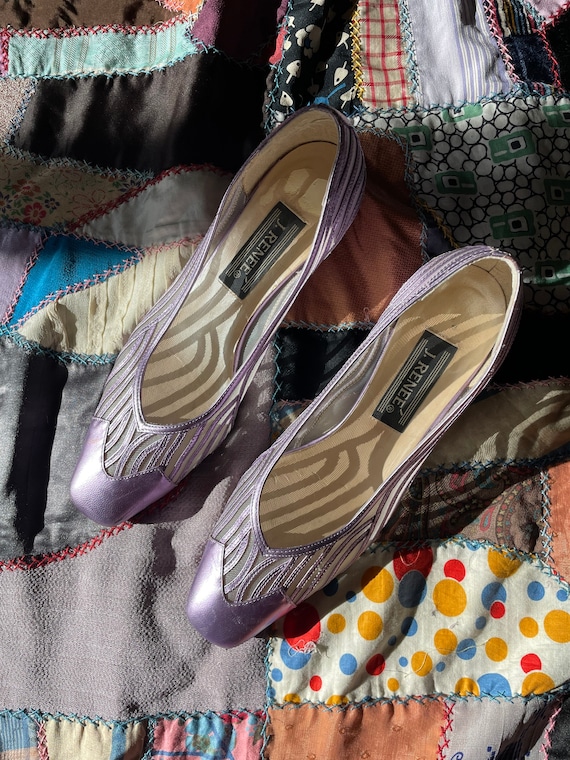 1990s Purple Metallic Low Heeled Square Toe Shoe size… - Gem