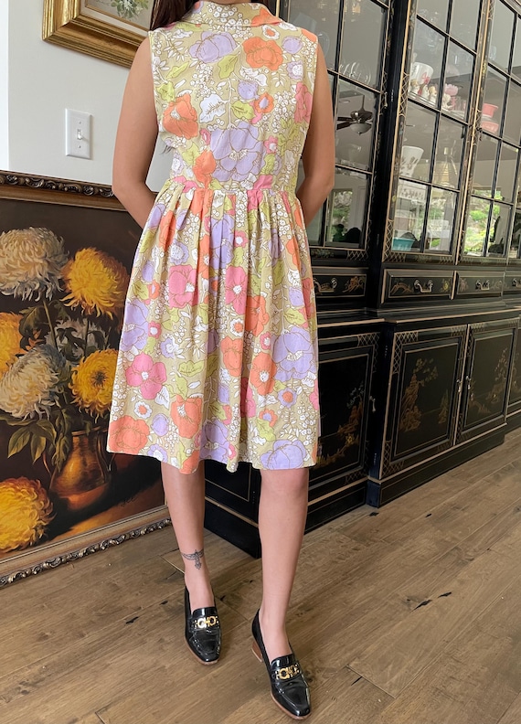 1960s Floral Pastel Cotton Sun Dress size Small - Gem