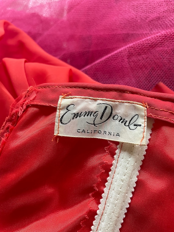 1950s Emma Domb Red Chiffon Strapless Gown with Gathe… - Gem
