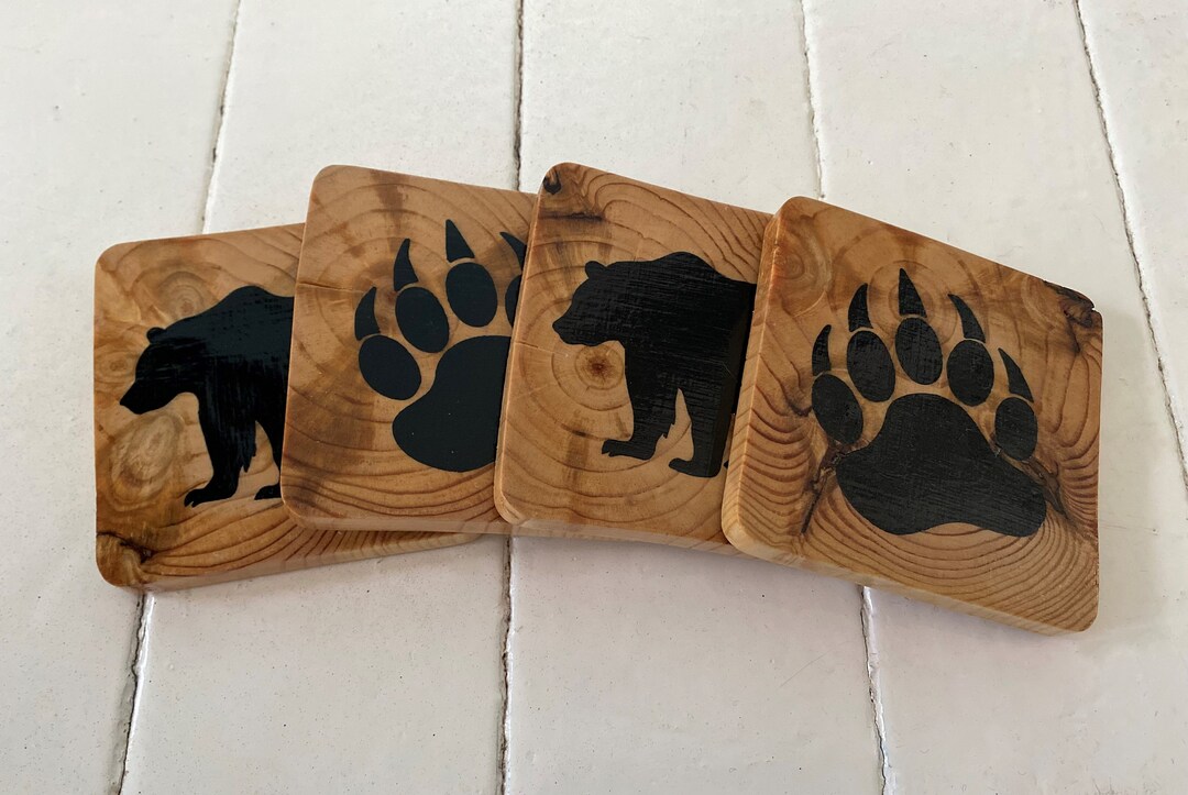 Rustic Hand Painted White Pine Bear Claw Coasters - Free Shipping - Etsy