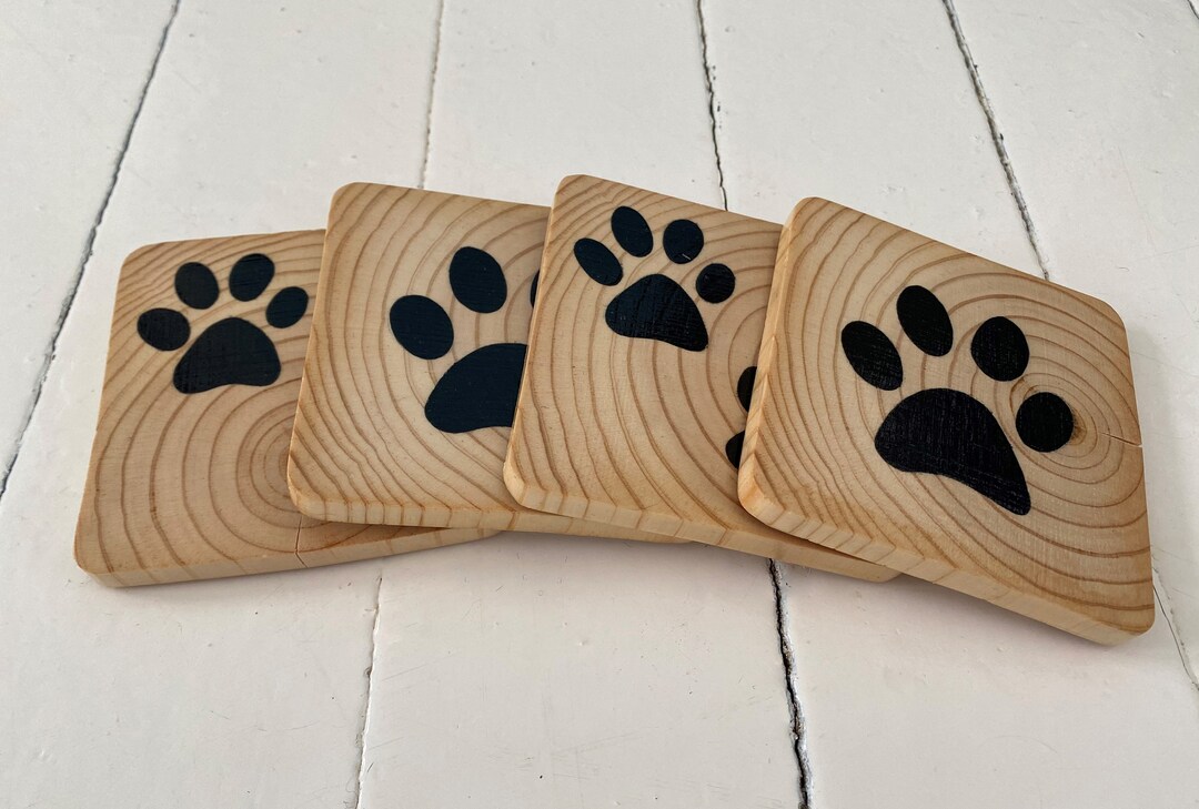 Rustic Hand Painted White Pine Paw Print Coasters Free Shipping - Etsy