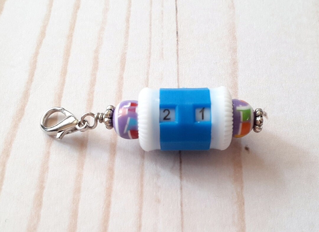 Large Blue Beaded Row Counter -removable Progress Keeper -stitch Marker ...