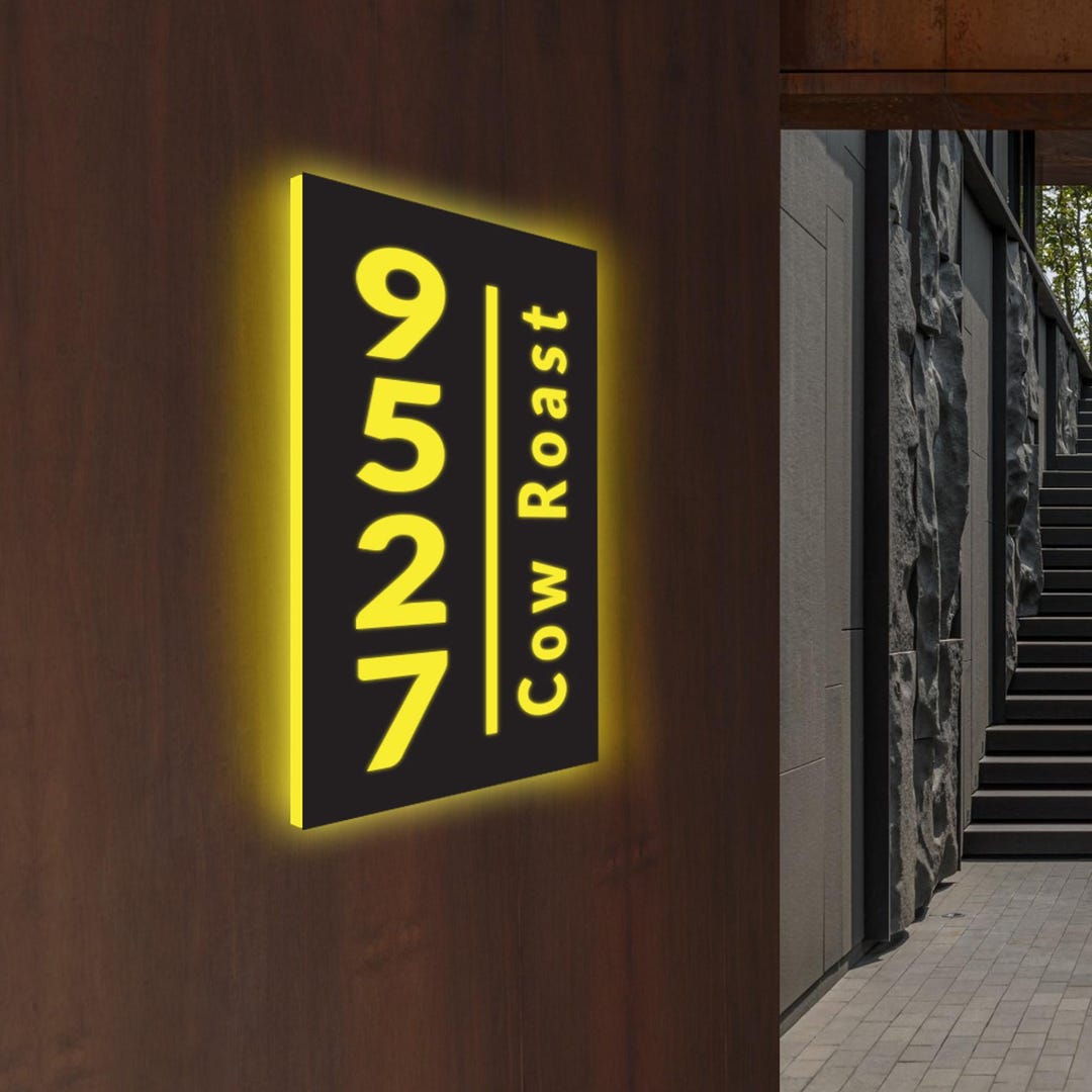 LED Backlit House Number Sign, Modern Illuminated House Sign, House ...