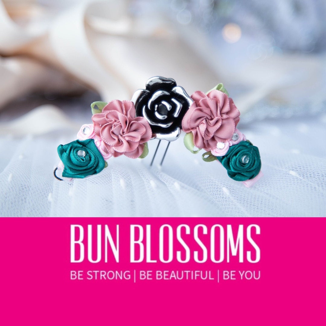 Bun Blossoms “petal” 3" Bun Pin Pink & Green Hand Sewn Ballet Bun-wrap ...
