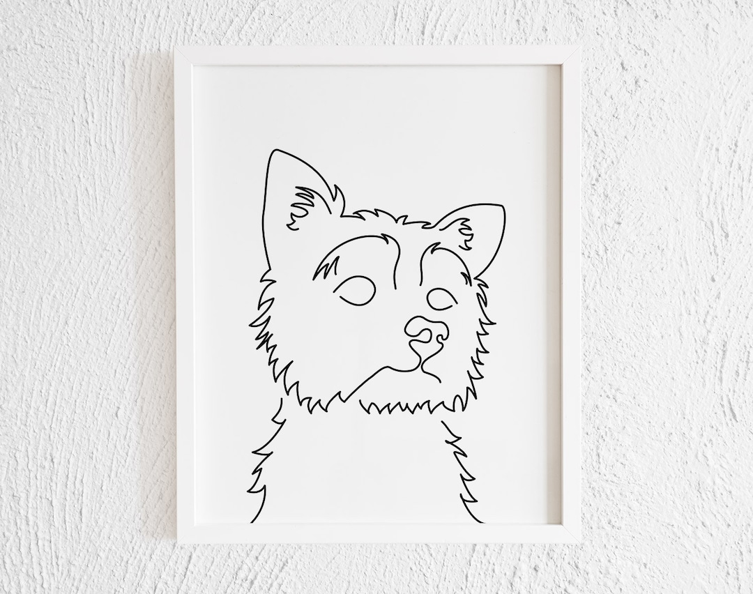 Yorkie Face One Line Drawing Print. Printable Black and White Modern ...