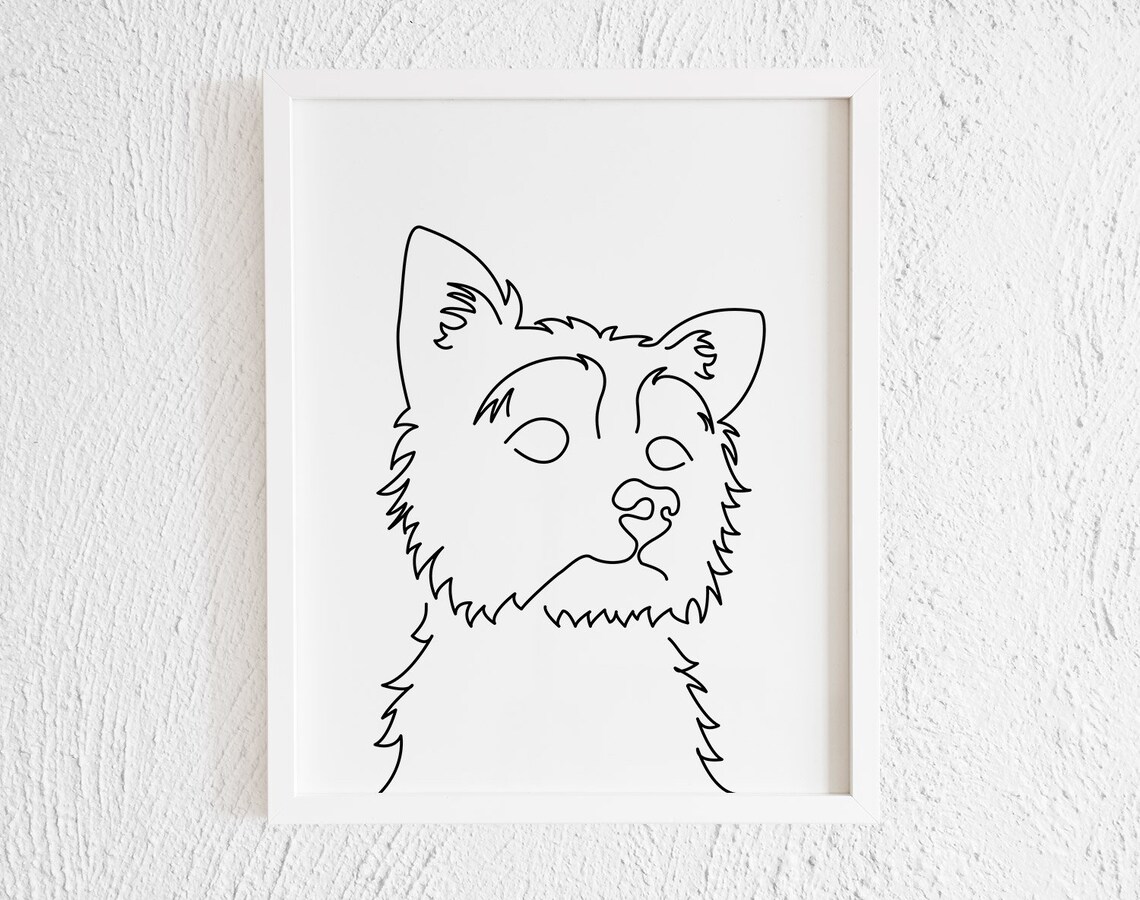 Yorkie Face One Line Drawing Print. Printable Black and White | Etsy