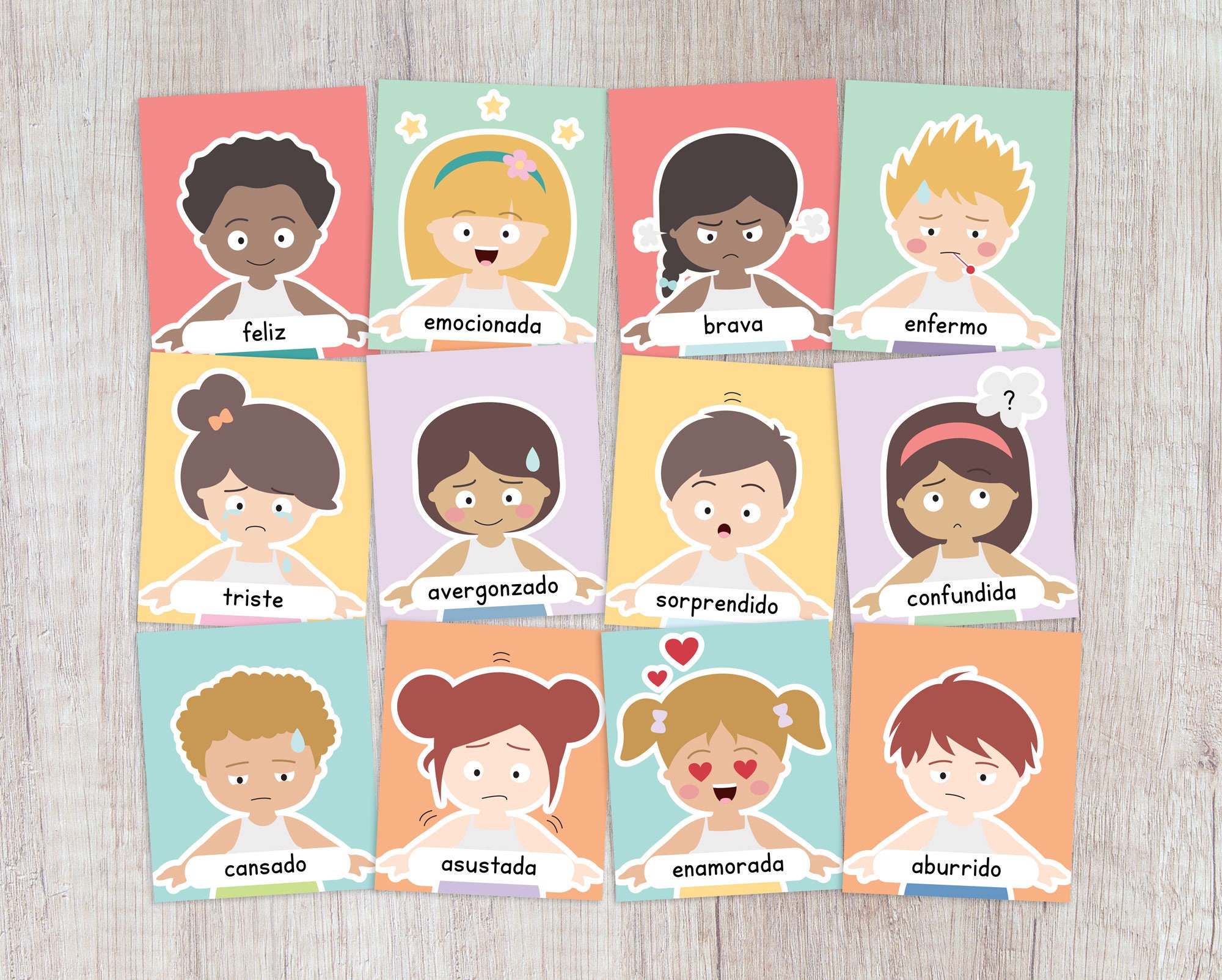 Emotions Flashcards in Spanish. Printable Learn Identify | Etsy