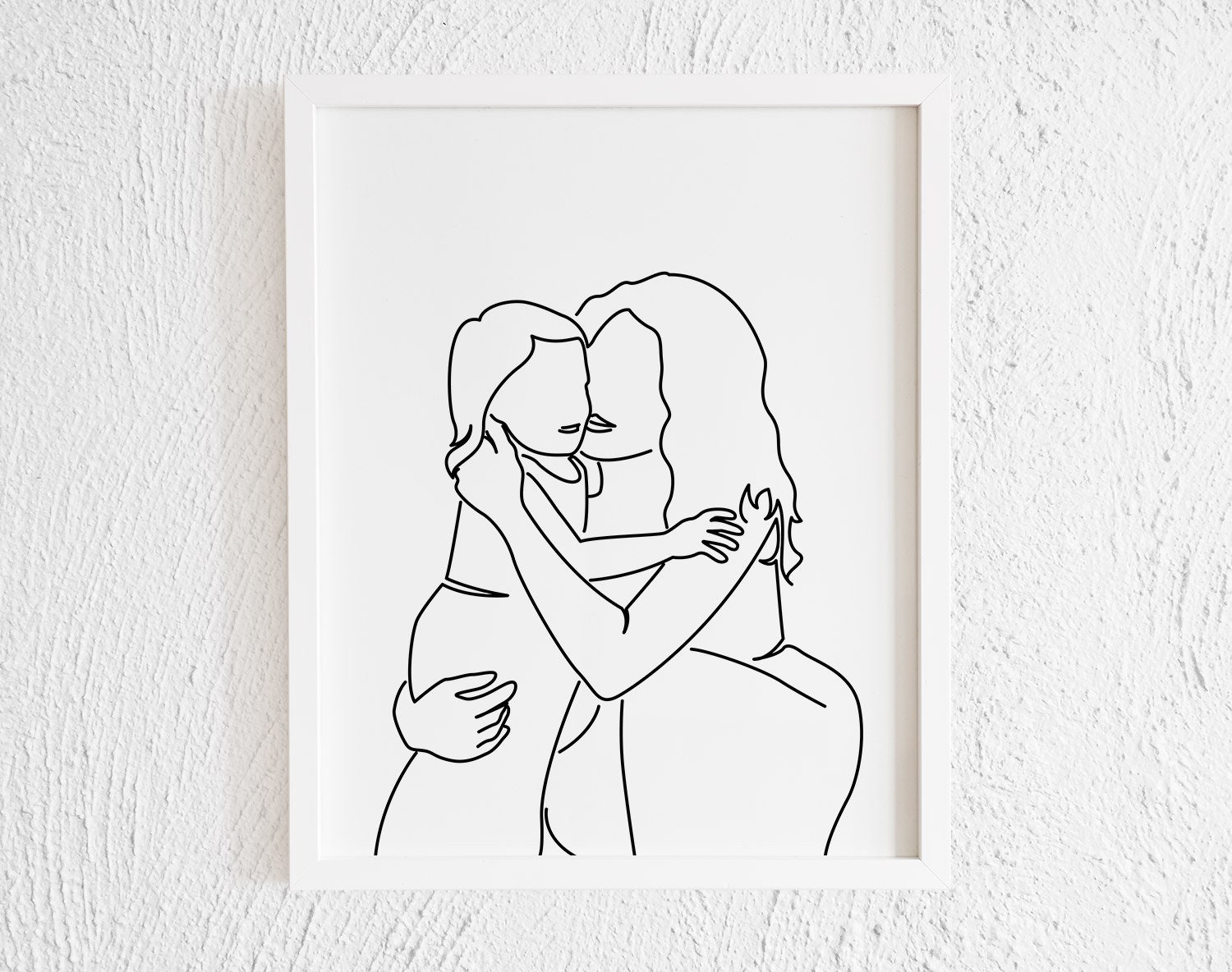 Mom Hugging Daughter In Drawing