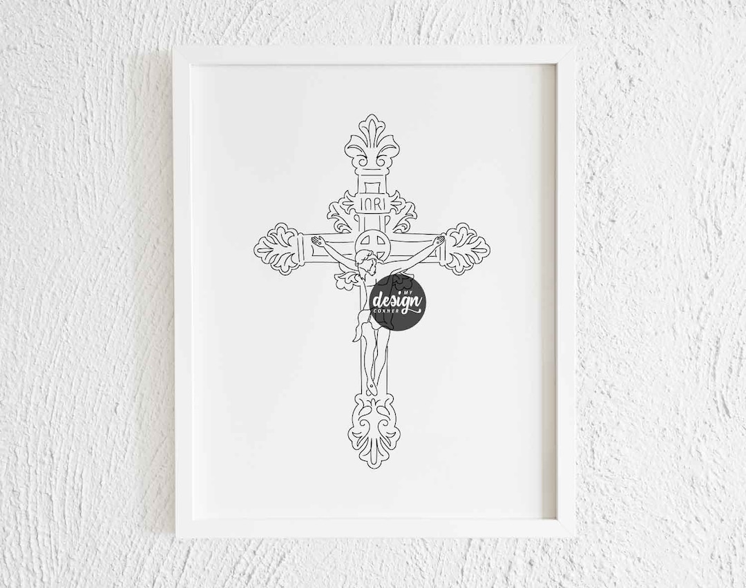 Crucifix Line Art Drawing Print. Printable Minimalist Jesus Christ ...