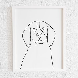 Beagle Face One Line Drawing Print. Printable Black and White - Etsy