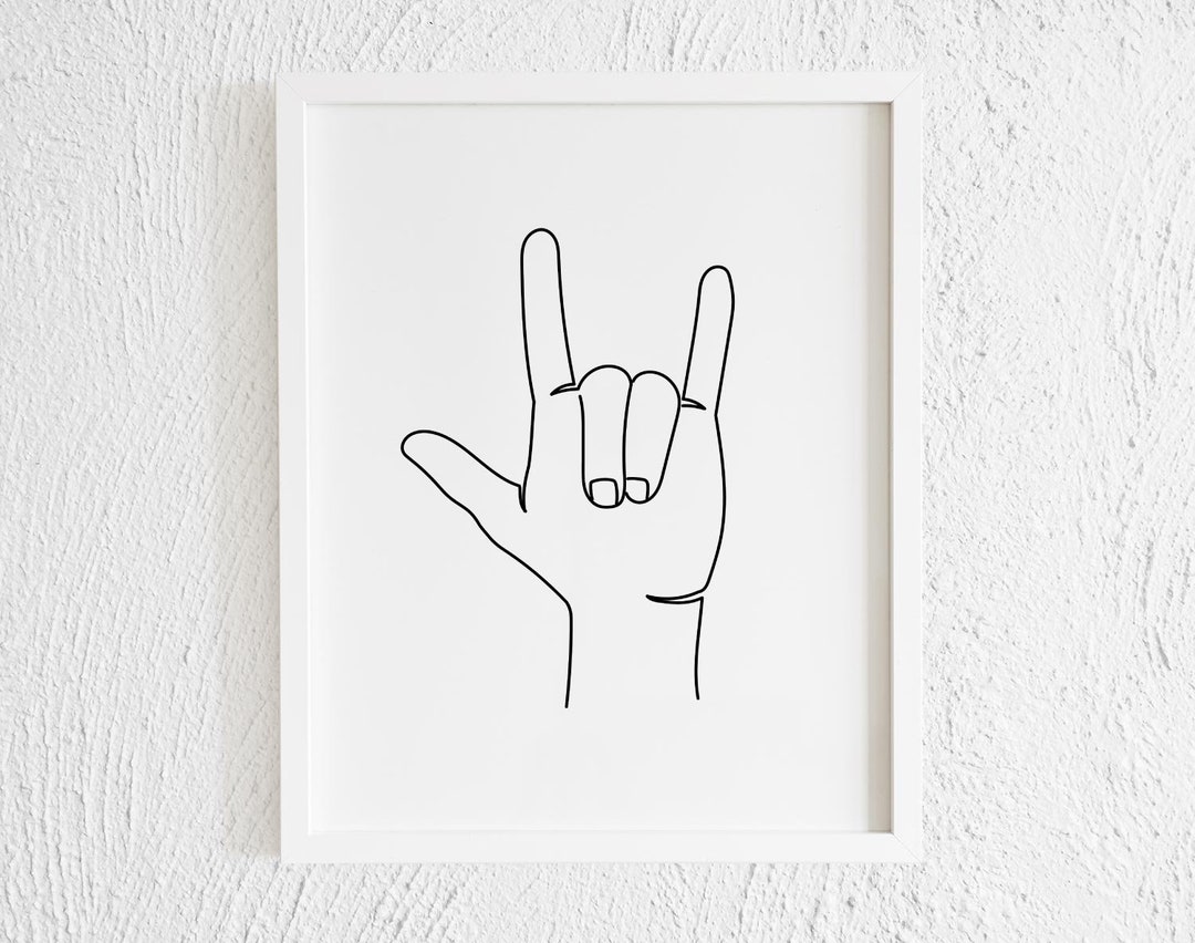Love Hand Gesture Drawing Print. Printable Minimalist Love Hand Sign ...