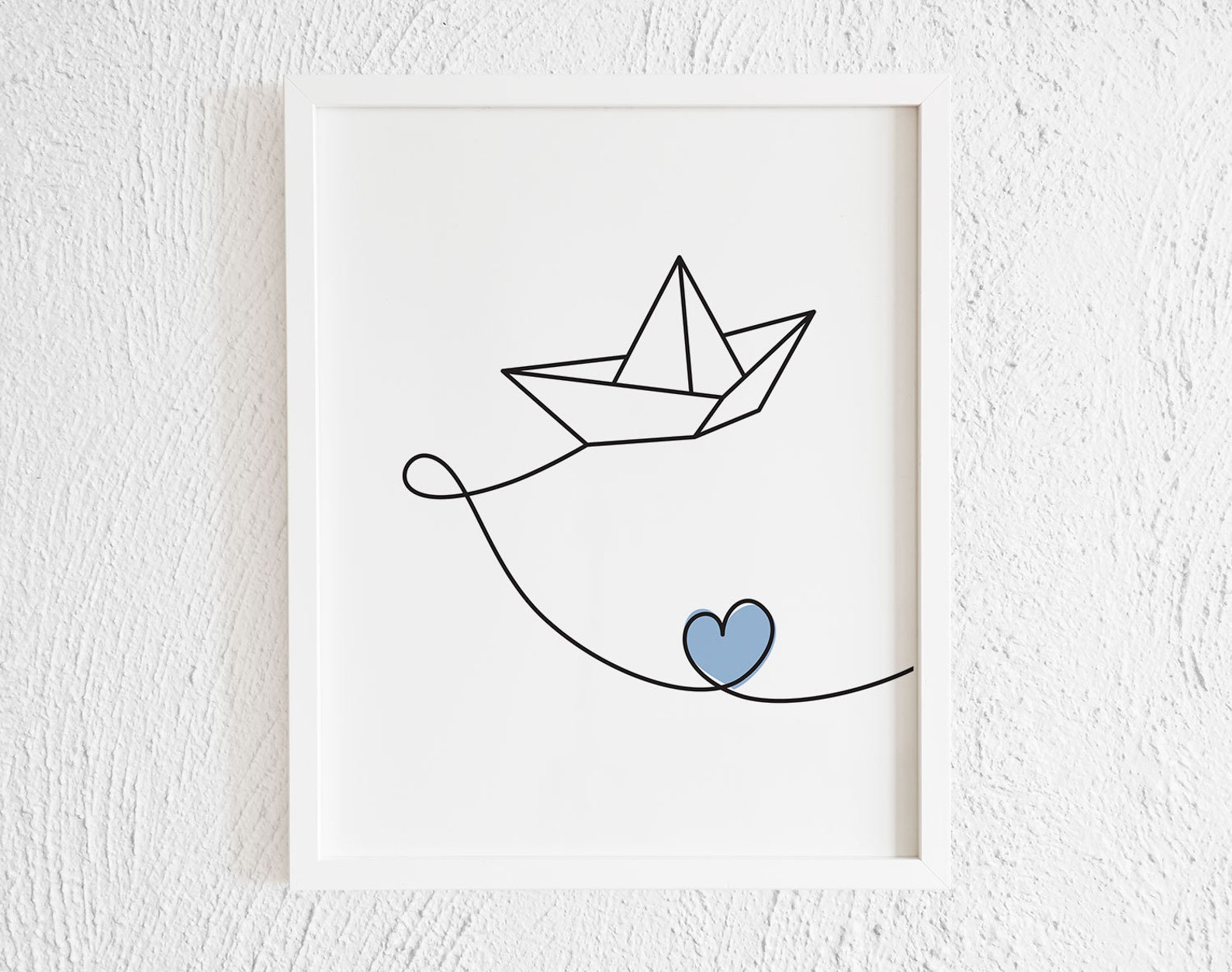 Paper Boat With blue Heart Drawing Print. Printable Minimalist | Etsy