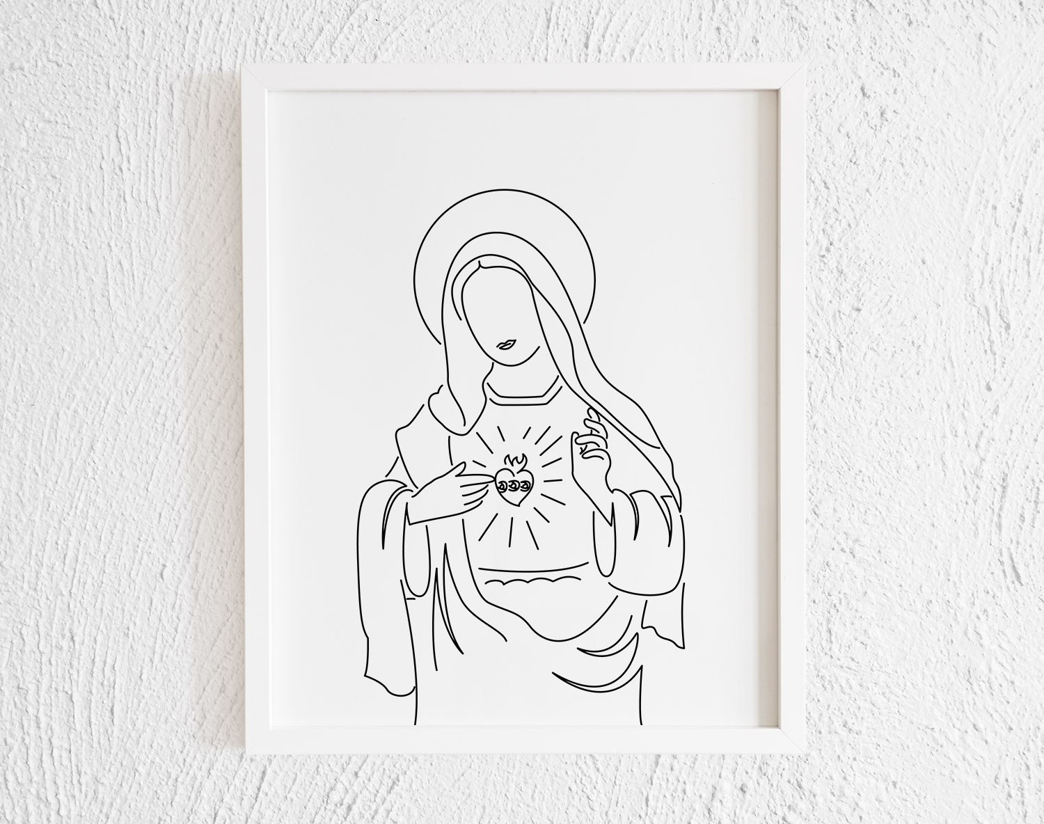 Immaculate Heart of Mary Doodle Print. Printable Minimalist Hail Virgin ...