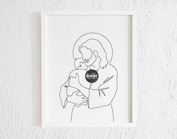 Jesus Christ Holding Baby Newborn Doodle Print. Printable - Etsy
