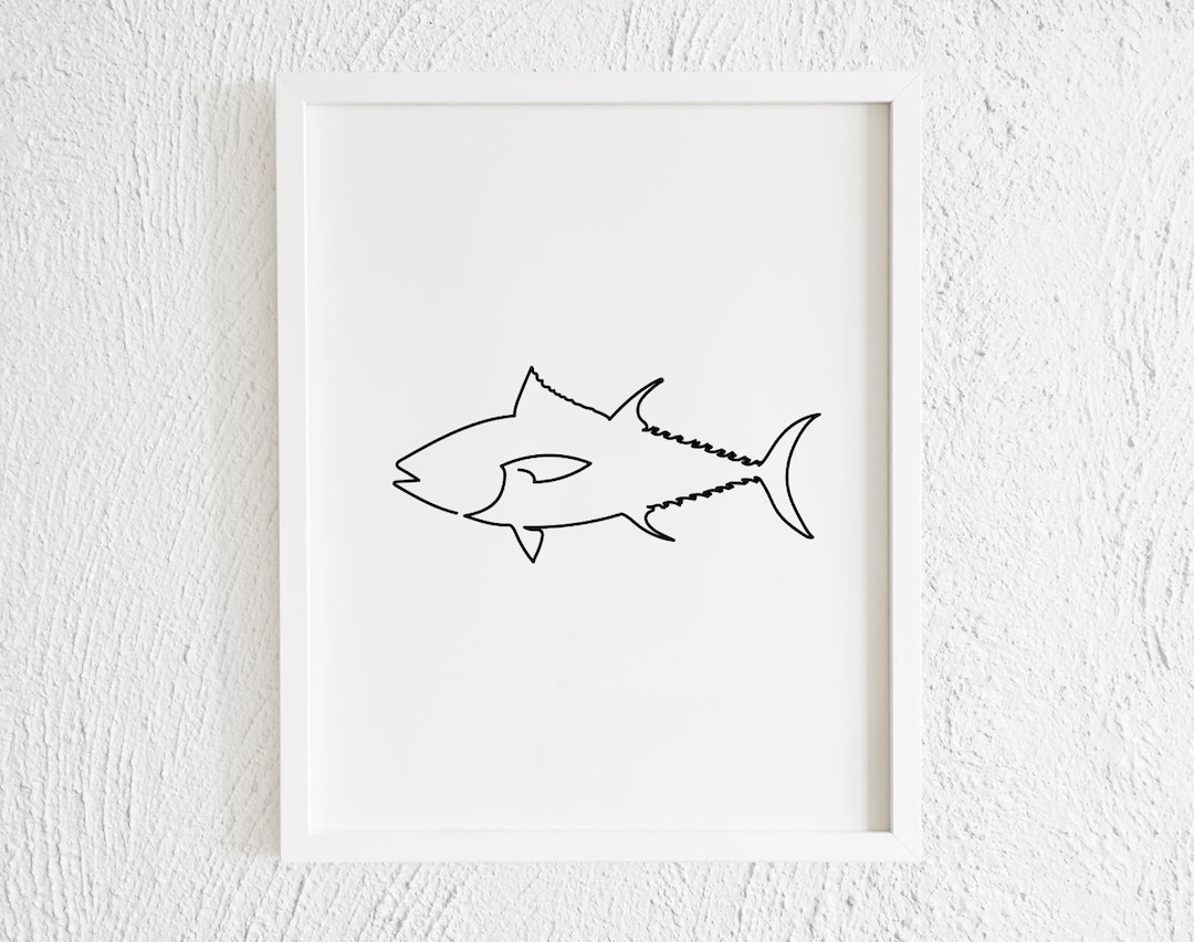 Bluefin Tuna Fish Doodle Print. Printable Minimalist Fish One Line Art ...