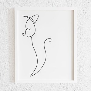 Modern Half Cat Drawing Doodle Print Wall Art. Printable One - Etsy