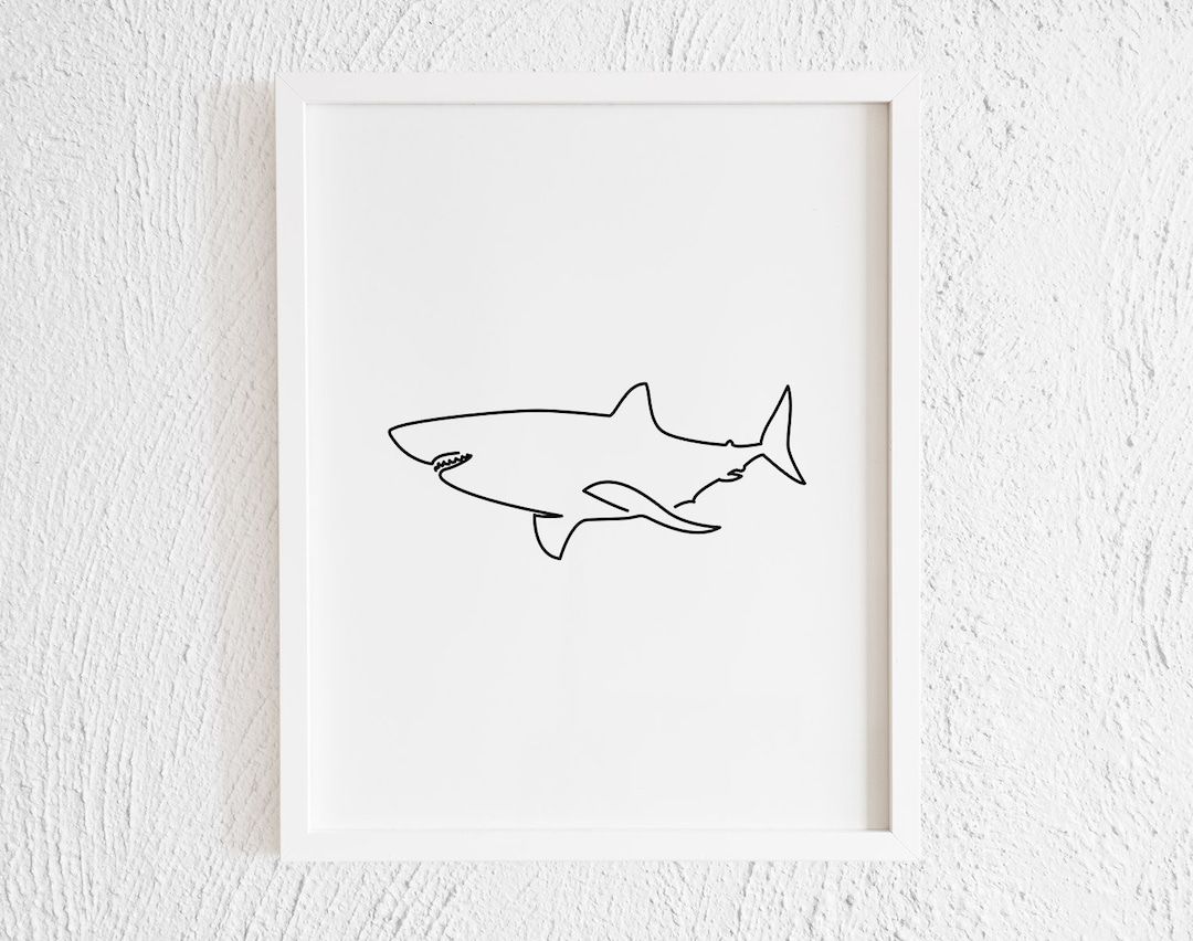 Shark Doodle Print. Shark Line Art Drawing Wall Decor. Printable ...
