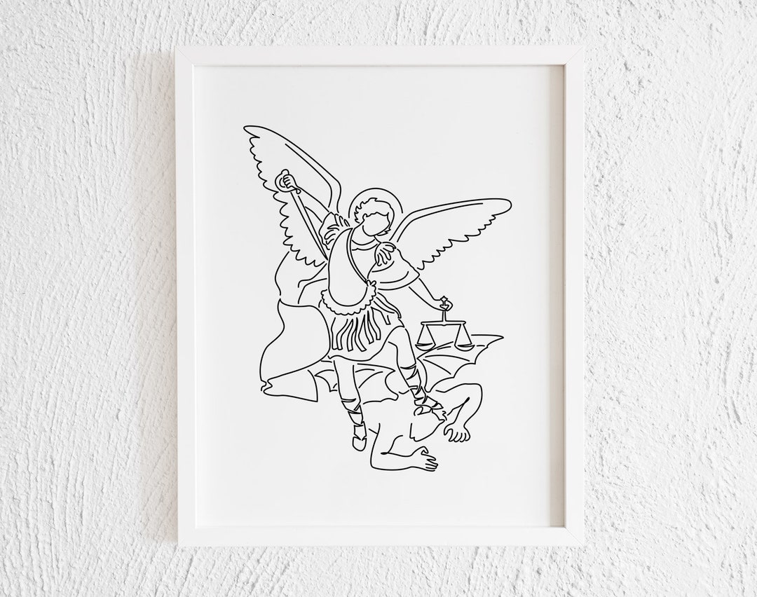 Archangel Michael Doodle Print. Printable Minimalist Angel Drawing ...