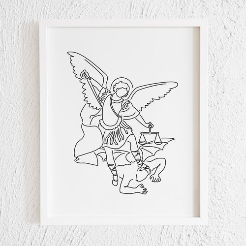Archangel Michael Doodle Print. Printable Minimalist Angel - Etsy