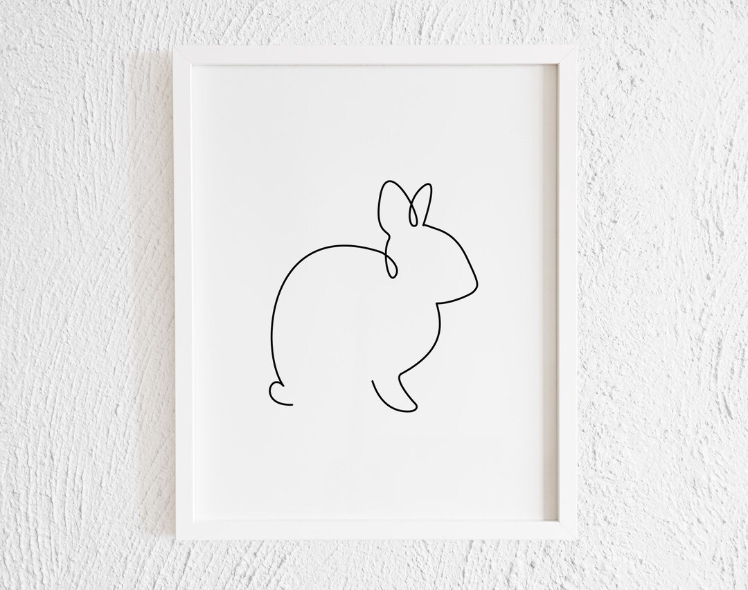 Bunny Silhouette Doodle Print. Printable Modern One Line Rabbit Wall ...