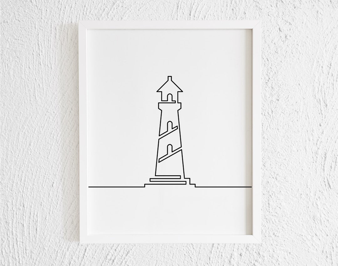 Lighthouse Line Art Print. Printable Minimalist Light Tower for Boats ...