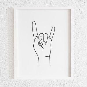 Rock on Hand Gesture Drawing Print. Printable Minimalist Rock - Etsy