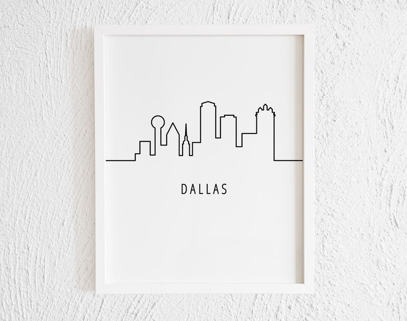 Dallas Skyline Doodle Print. Minimalist Drawing One Line City Sight ...