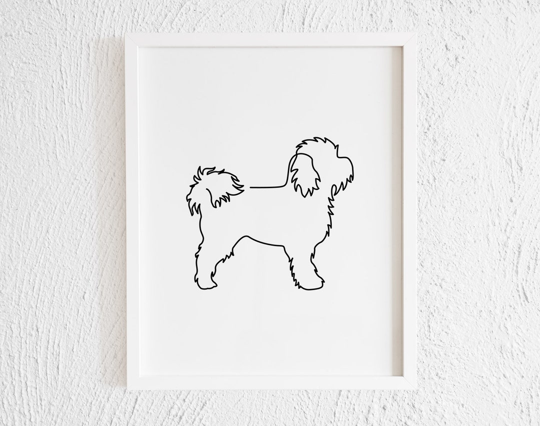Shih Poo Doodle Drawing Print. Printable Black and White Modern Puppy ...