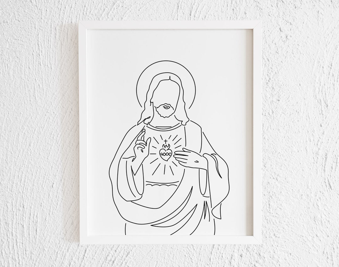 Sacred Heart of Jesus Christ Doodle Print. Printable Minimalist Jesus ...