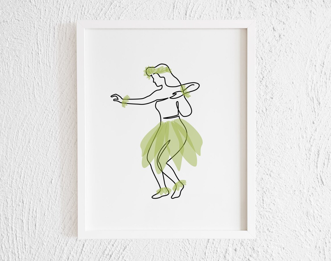 Hula Dancer Drawing Doodle Printable Wall Art. Hawaiian Girl | Etsy