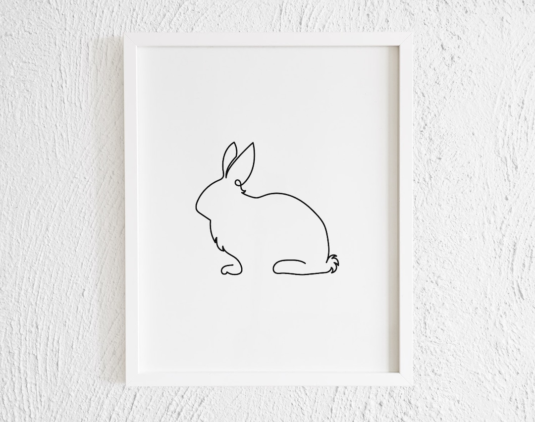 Bunny Line Art Doodle Print. Printable Modern Cute Rabbit Drawing Wall ...