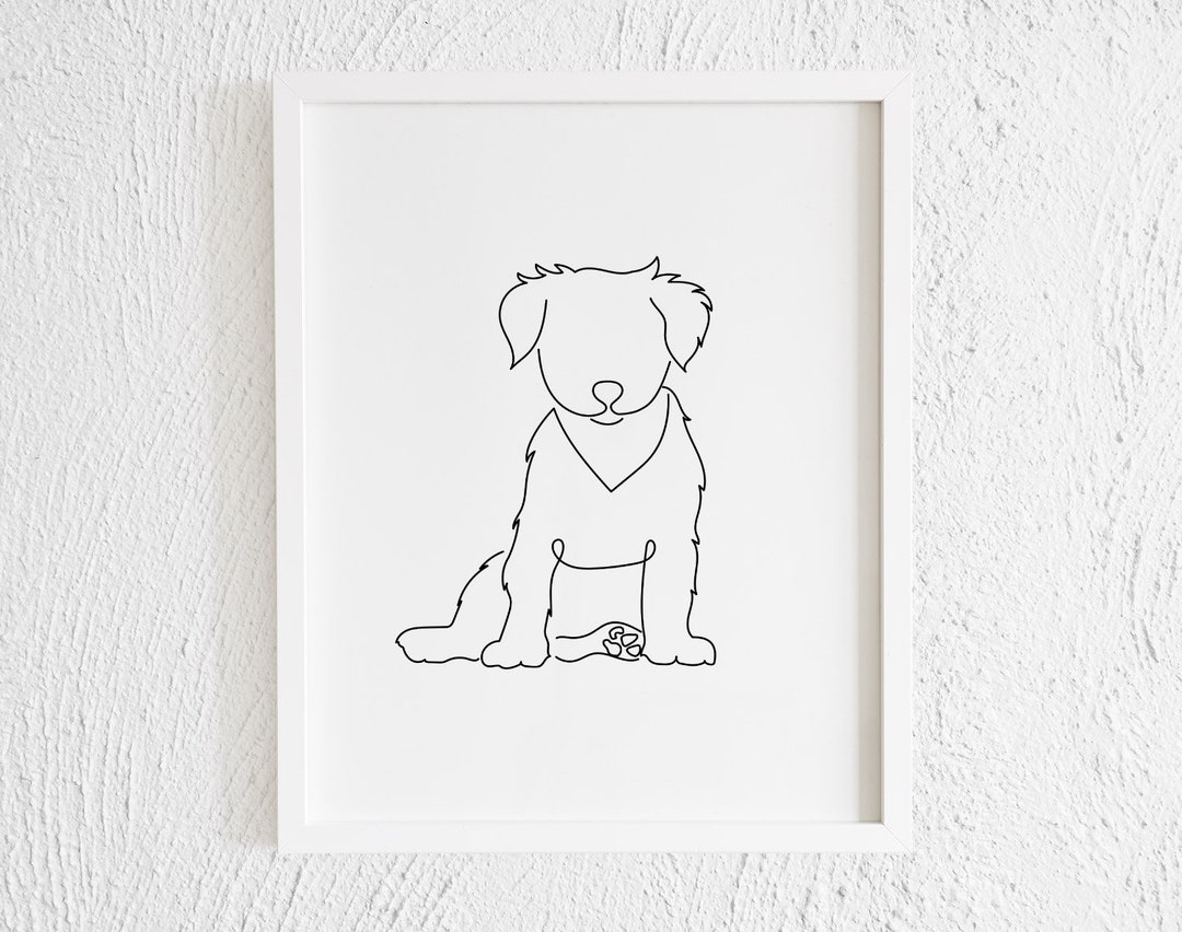 Golden Labrador Retriever Puppy Sitting Line Art Drawing Print ...