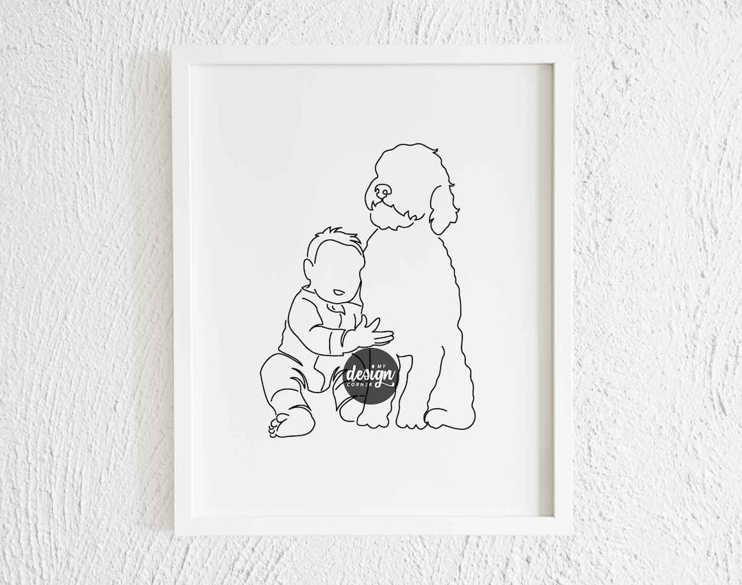 Baby Hugs Goldendoodle Drawing Print. Printable Modern Golden Poodle ...